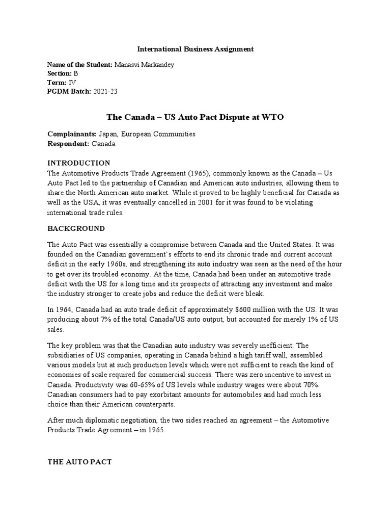 Canada-US Auto Pact Dispute Overview | PDF | Car | Trade