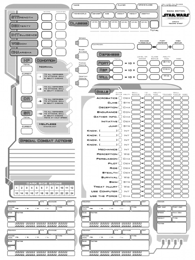 Star Wars D20 Droid Sheet | PDF
