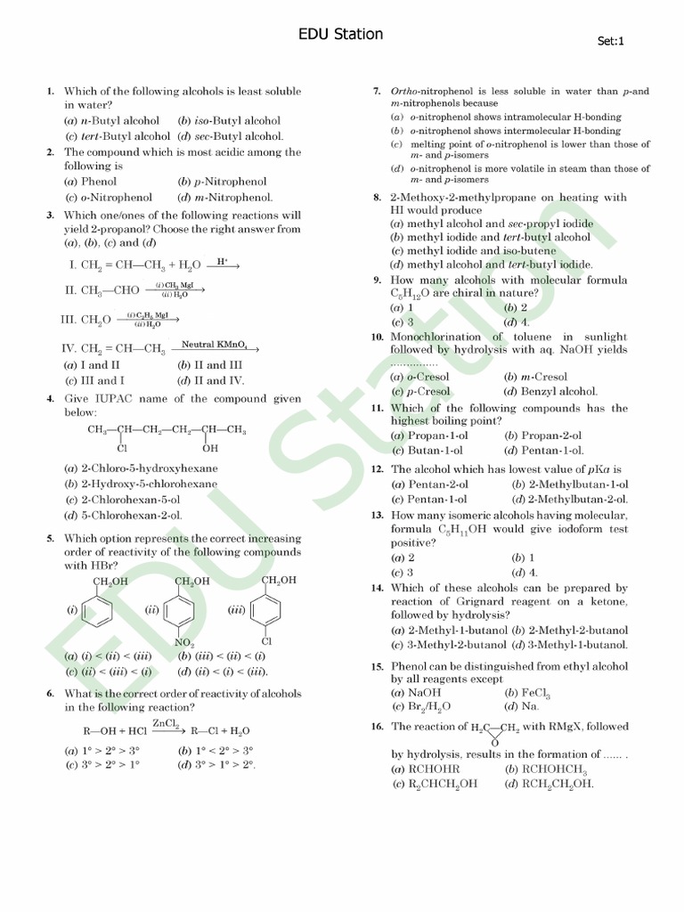 QP - Test 2 - Alcohols | PDF