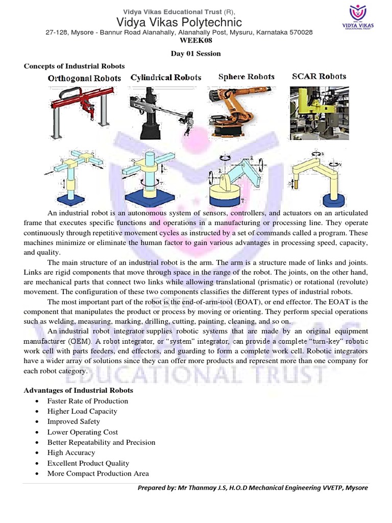 Automation And Robotics Week 08 Theory Notes 20me51i Pdf Robotics Actuator