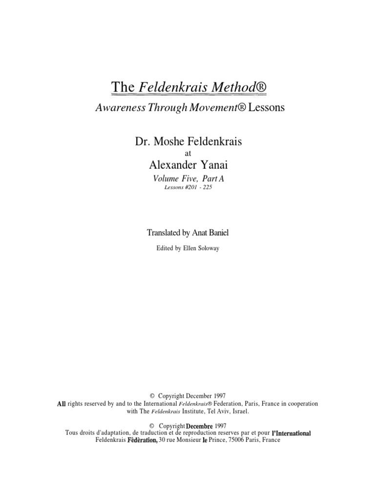 Dr. Moshe Feldenkrais - Alexander Yanai Lessons (Volume 5) | PDF | Lung ...