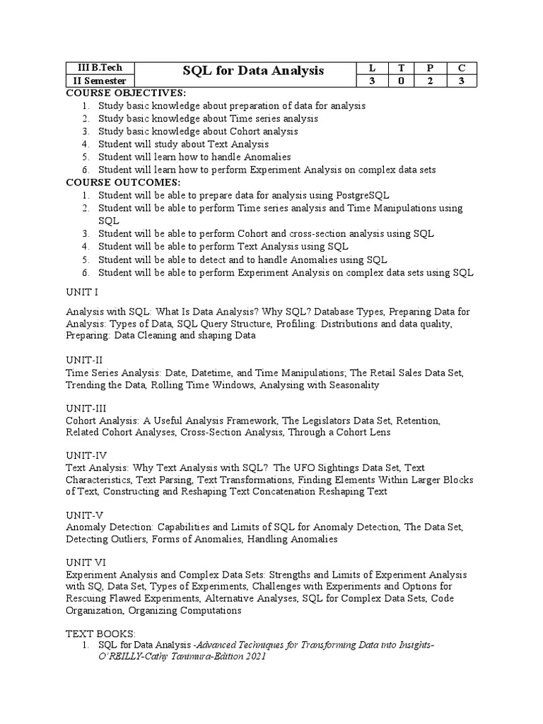 SQL For Data Analytics - Syllabus | PDF | Sql | Data Analysis