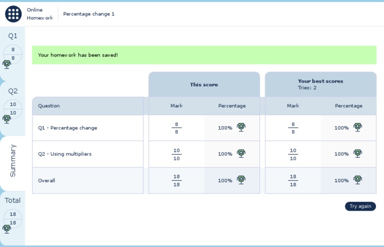 MyiMaths Homework - Percentage Change 1 | PDF