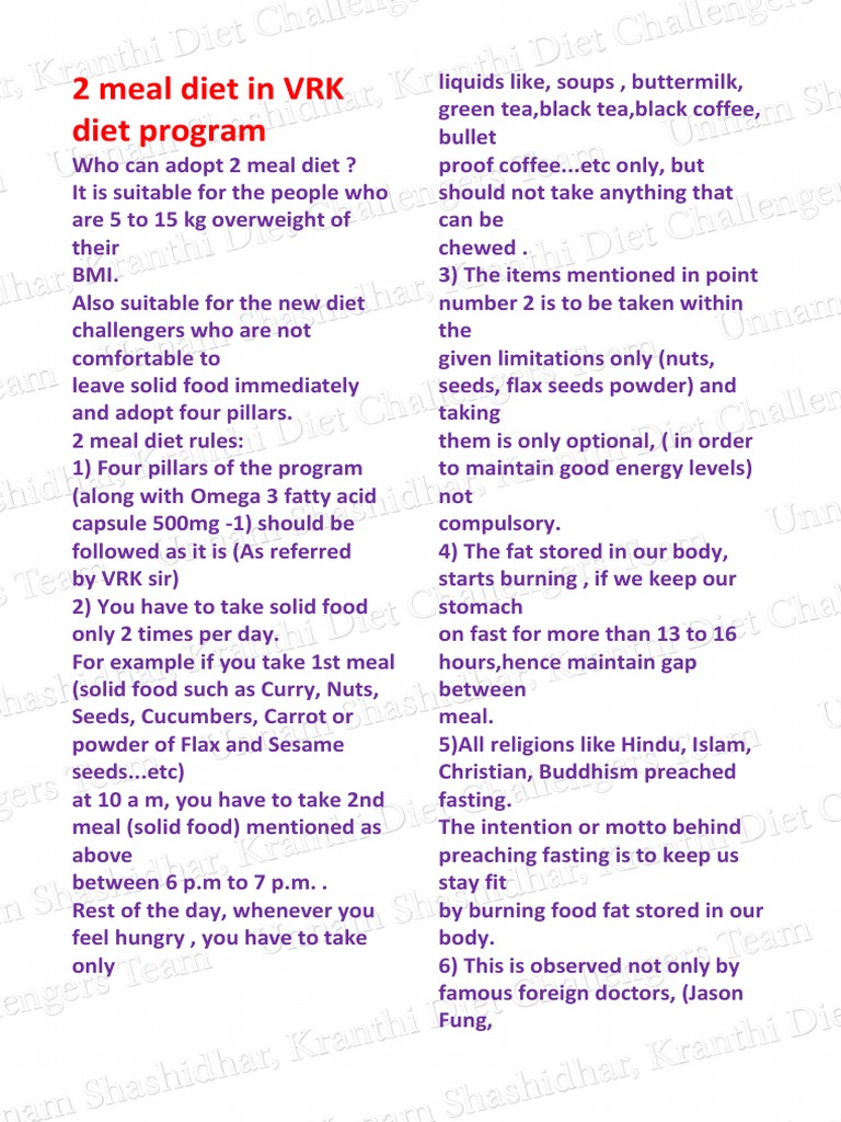 Two Meal Diet Plan for Weight Loss | PDF | Foods | Food And Drink