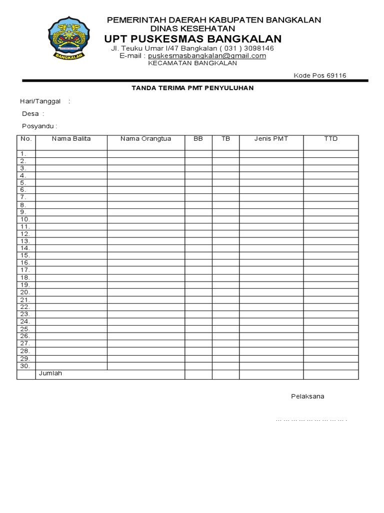 Form Tanda Terima PMT Penyuluhan Posyandu | PDF