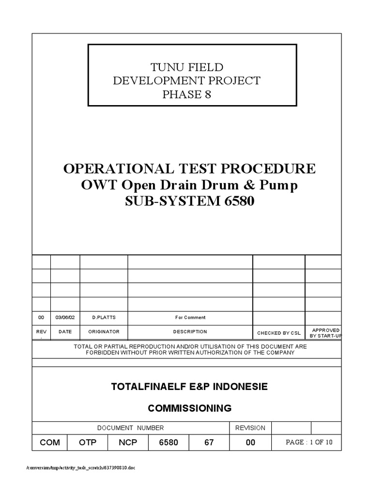 Open Drain Pump Operational Testing | PDF | Pump | Valve