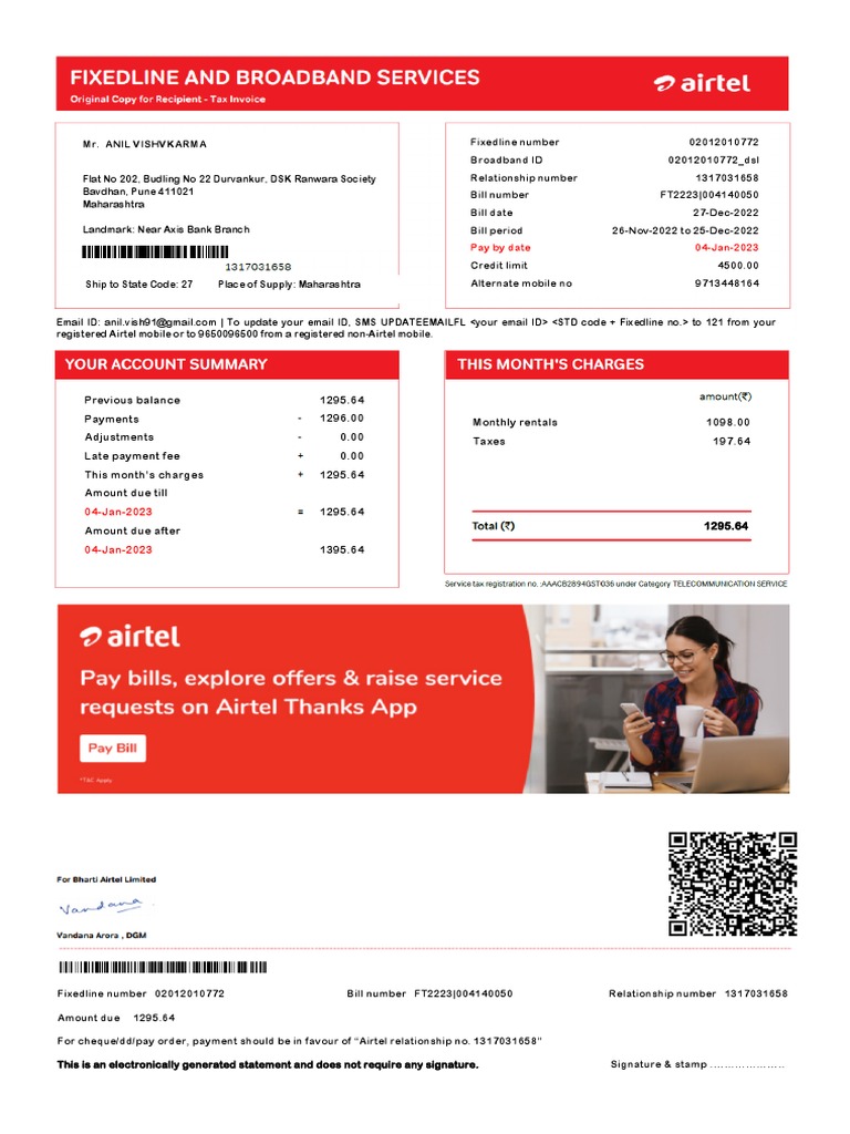 Broadband Bill Dec 2022 | PDF | Credit Card | Payments