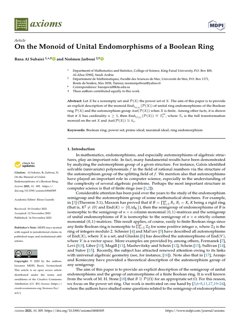 Axioms 10 00305 v2 | PDF | Ring (Mathematics) | Theorem