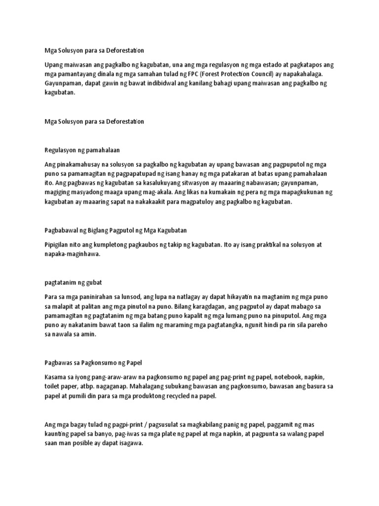 Mga Solusyon para Sa Deforestation | PDF
