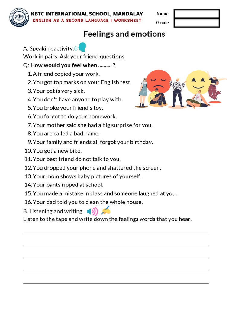 Feelings and Emotions ESL Worksheet | PDF | Language Arts & Discipline ...