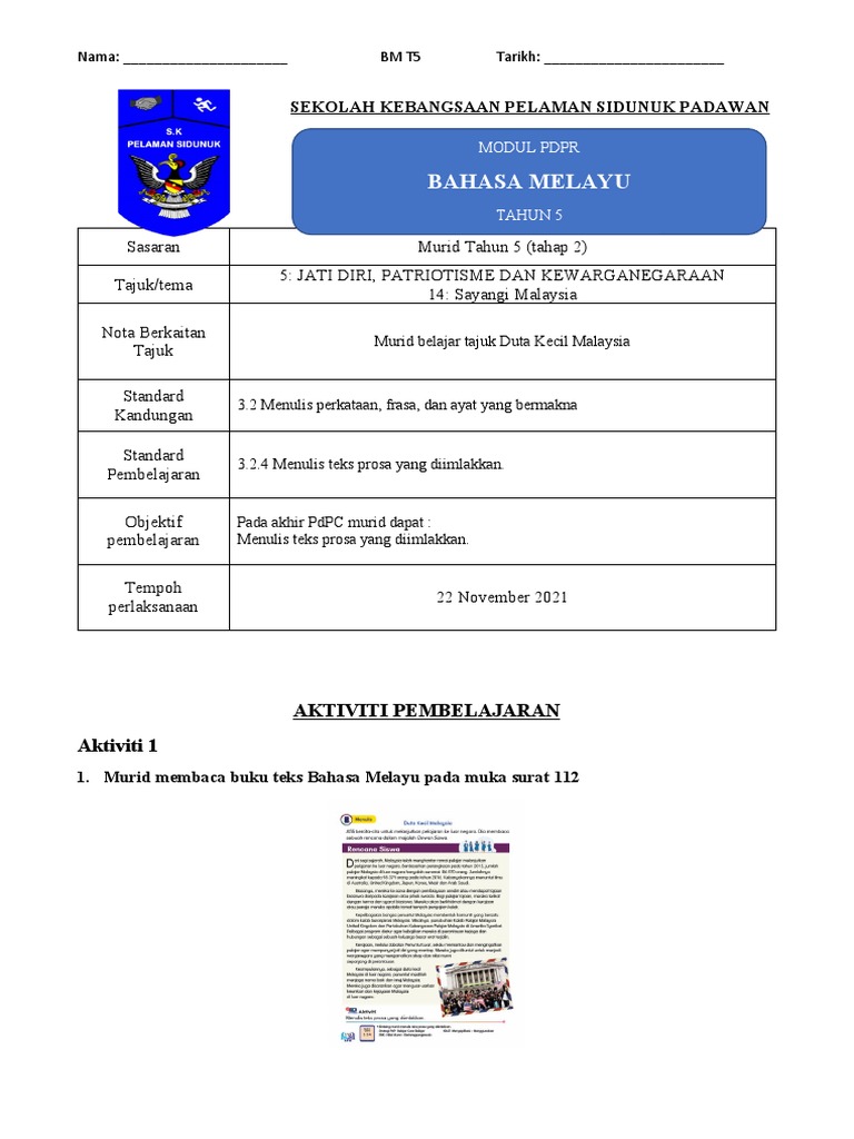MODUL PDPR BM T5 22 November 2021 | PDF