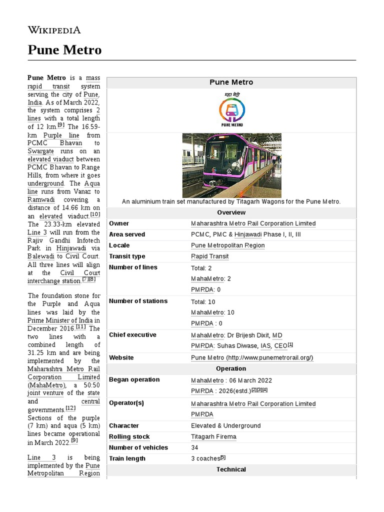 Pune Metro | PDF | Transport | Rail Transport