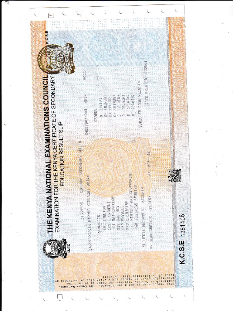 Kcse Result Slip | PDF