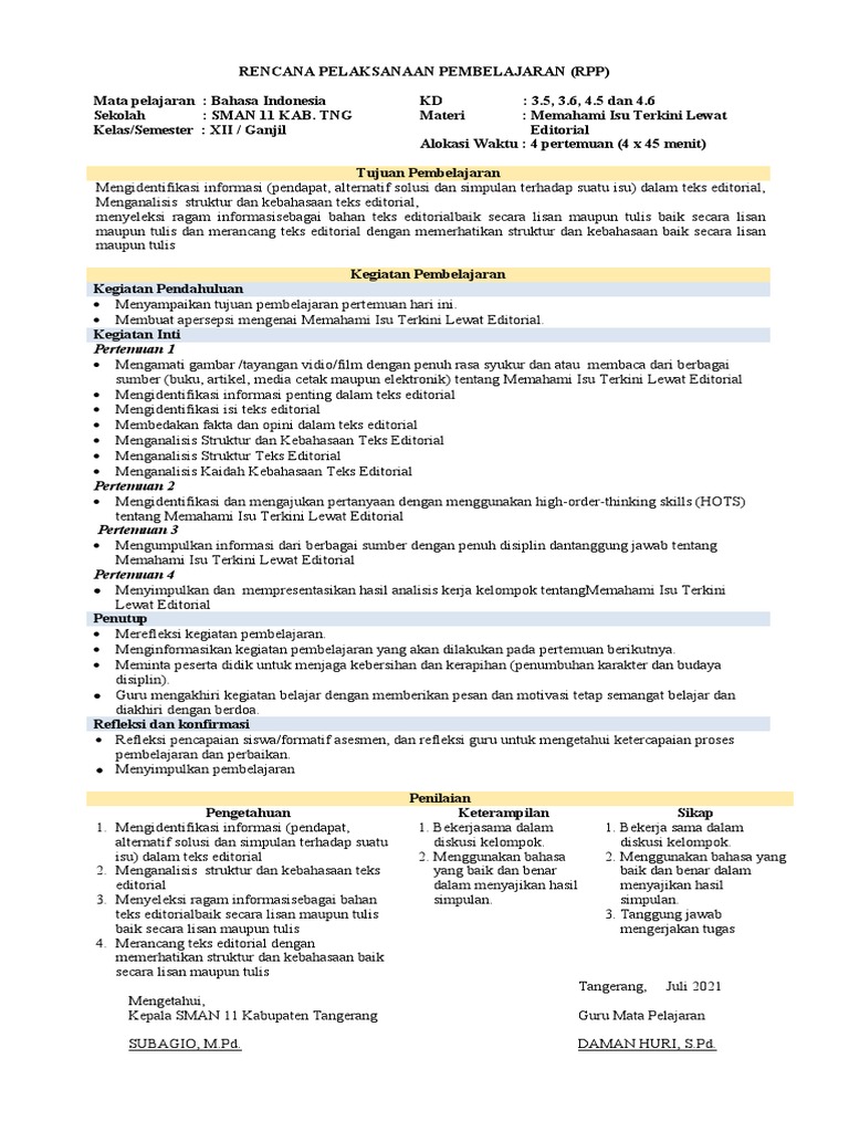 RPP Memahami Isu Terkini Lewat EditorialNEW | PDF | Karier & Perkembangan | Seni & Disiplin Bahasa