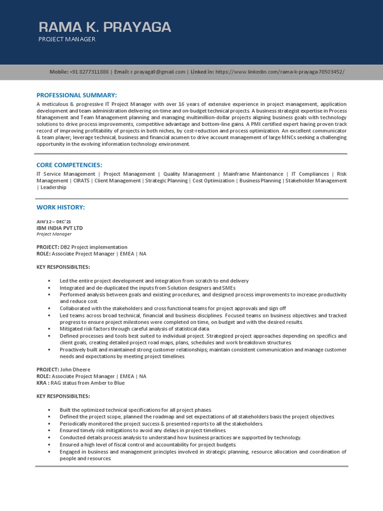 Rama CV Draft | PDF | Project Management | Strategic Planning