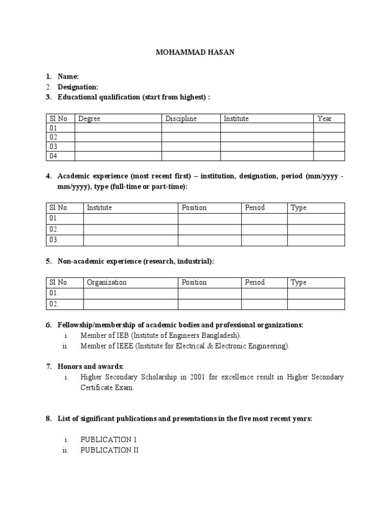 IEB Membership Application: Mohammad Hasan | PDF