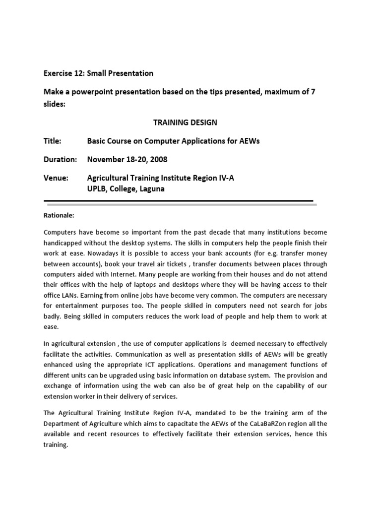 Exercise 12 TRAINING DESIGN-ICT | PDF | Desktop Computer | Information ...