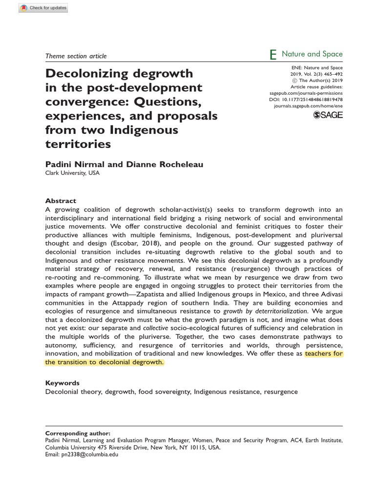 Decolonizing Degrowth Rocheleu and Nirmal 2019 | PDF | Zapatista Army ...