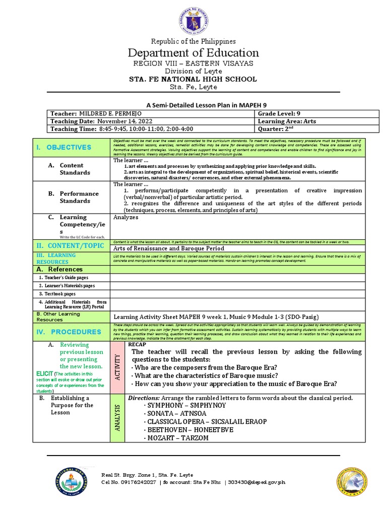11.14.music 9 Quarter 2 | PDF | Learning | Teaching Method
