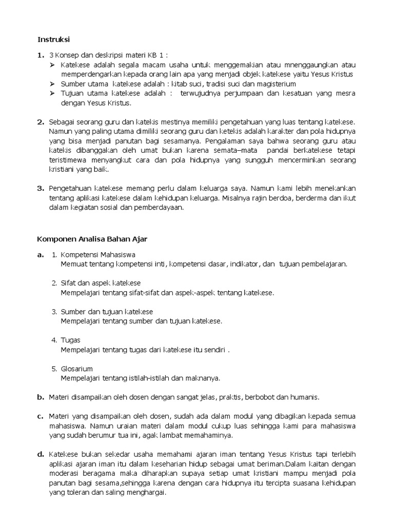Analisa Bahan Ajar KB 1 Katekese - PPG | PDF
