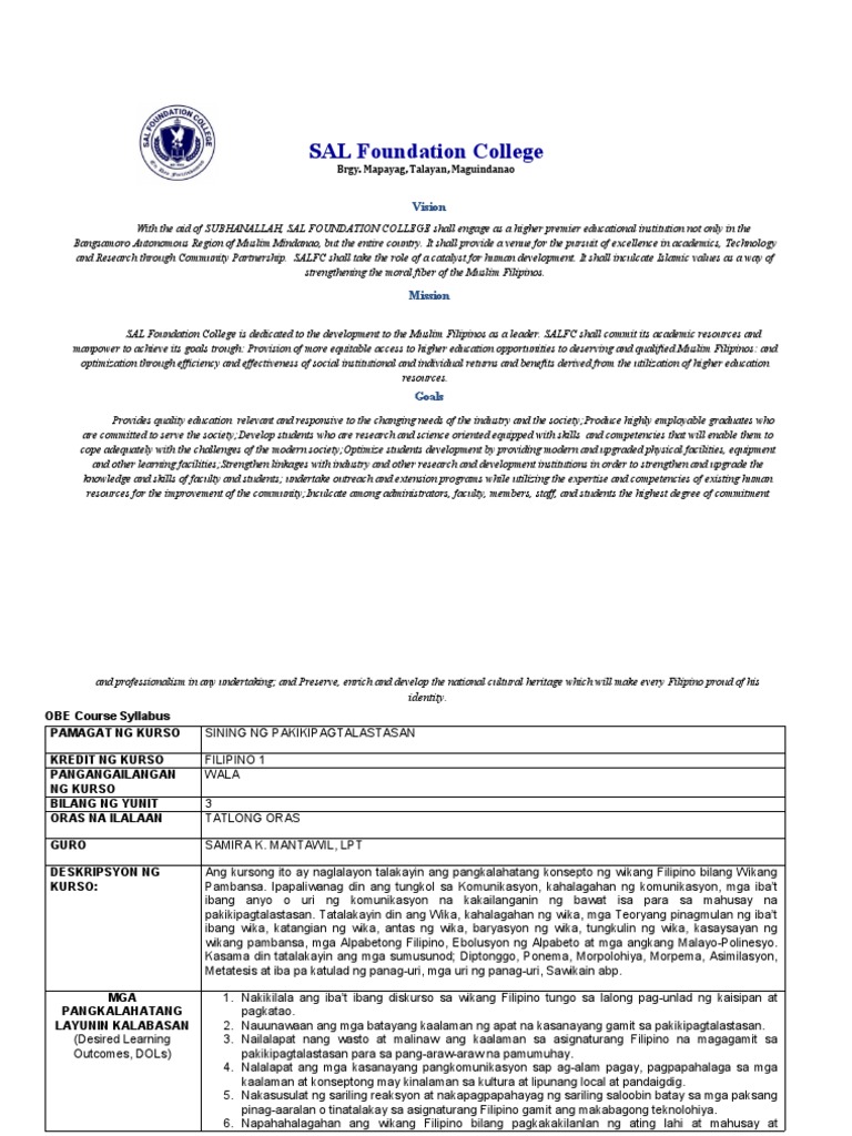 SAL Foundation College Course Overview | PDF | Philippines