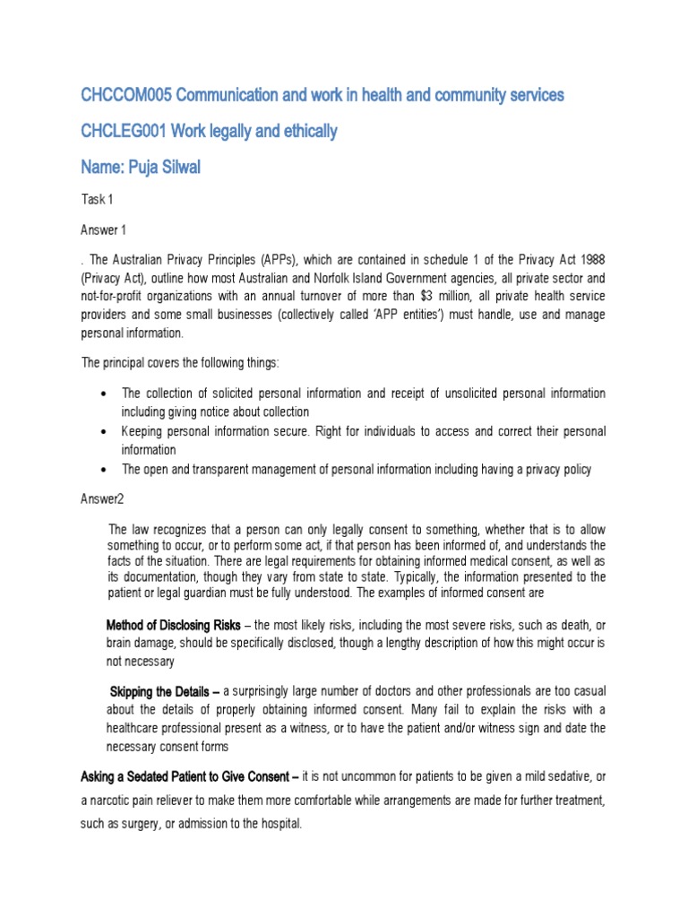 Privacy and Ethics in Health Services | PDF | Duty Of Care | Informed ...