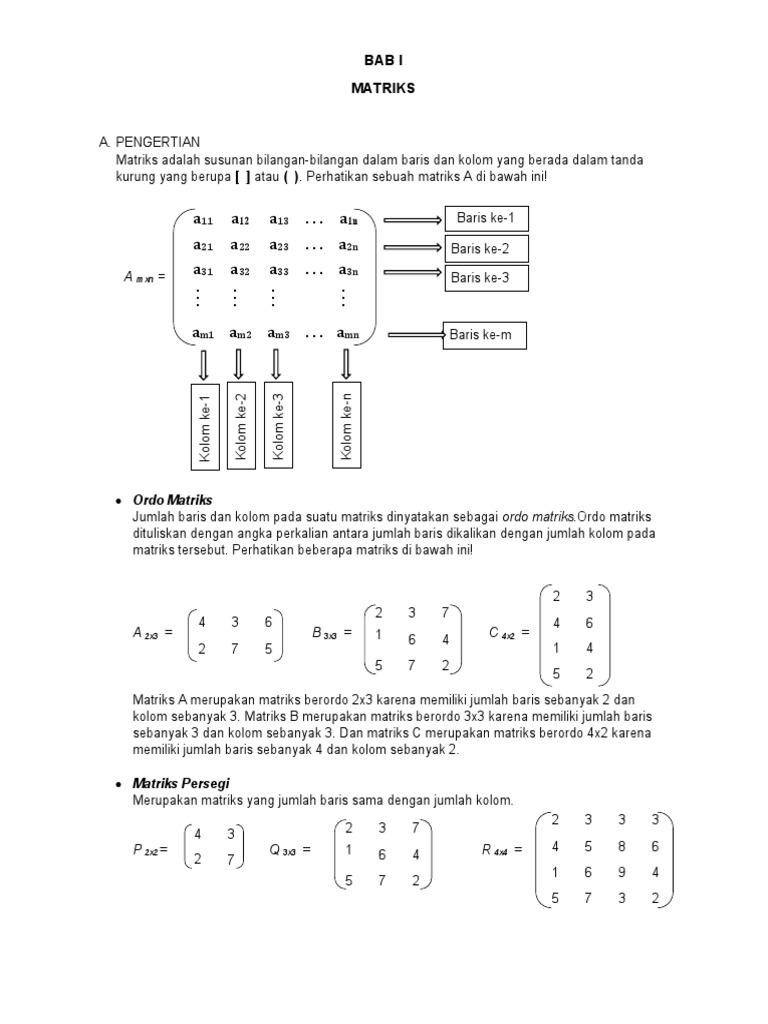 Pengertian dan Operasi Matriks | PDF