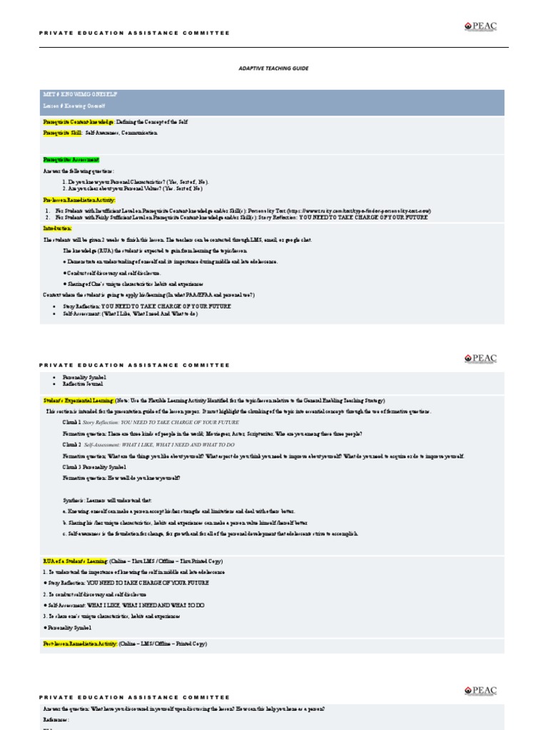Self-Awareness Teaching Guide | PDF | Teaching Method | Learning