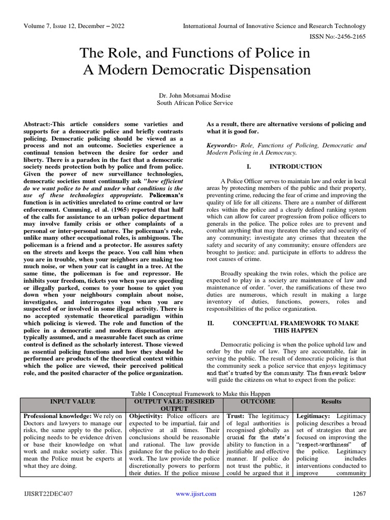 The Role, and Functions of Police in A Modern Democratic Dispensation ...
