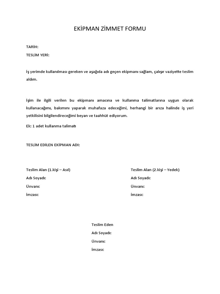 Eki̇pman Zi̇mmet Formu | PDF