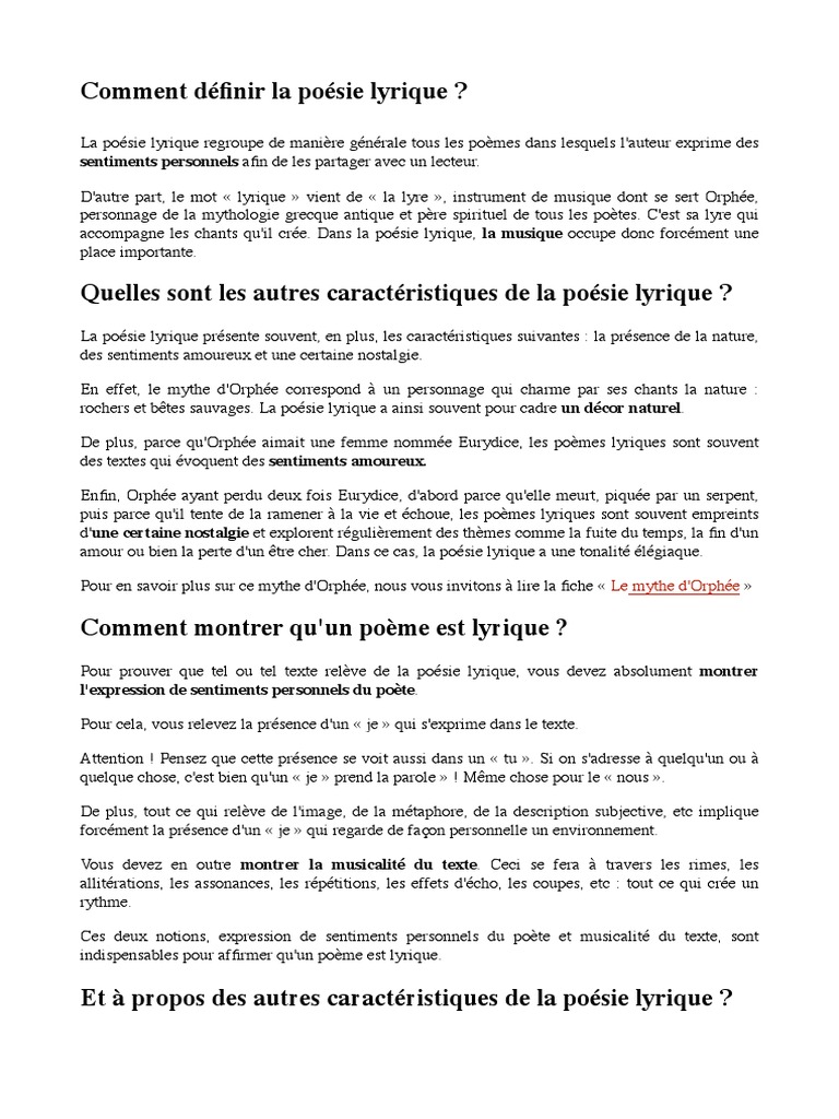 Caractéristiques de la poésie lyrique | PDF | Poésie | Orphée