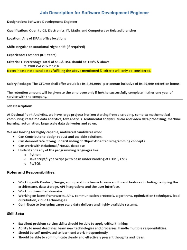 Decimal Point Analytics Placement SDE - Gandhinagar | PDF Decimal Point Analytics Placement SDE - Gandhinagar | PDF