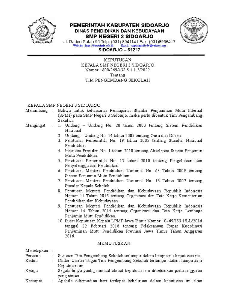 SK Tim Pengembang Sekolah | PDF