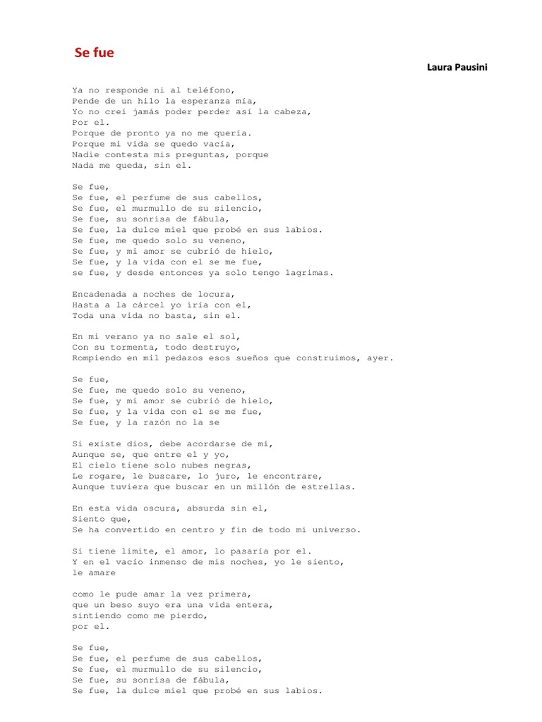 Se Fue (Laura Pausini, Letra) | PDF