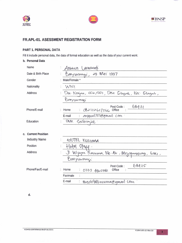 Contoh Pengisian APL 1 | PDF | Food And Drink | Nutrition