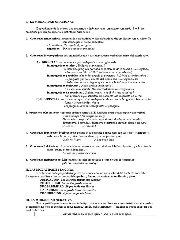 51 Modalidad Oracional | PDF | Verbo | Oración (Lingüística)