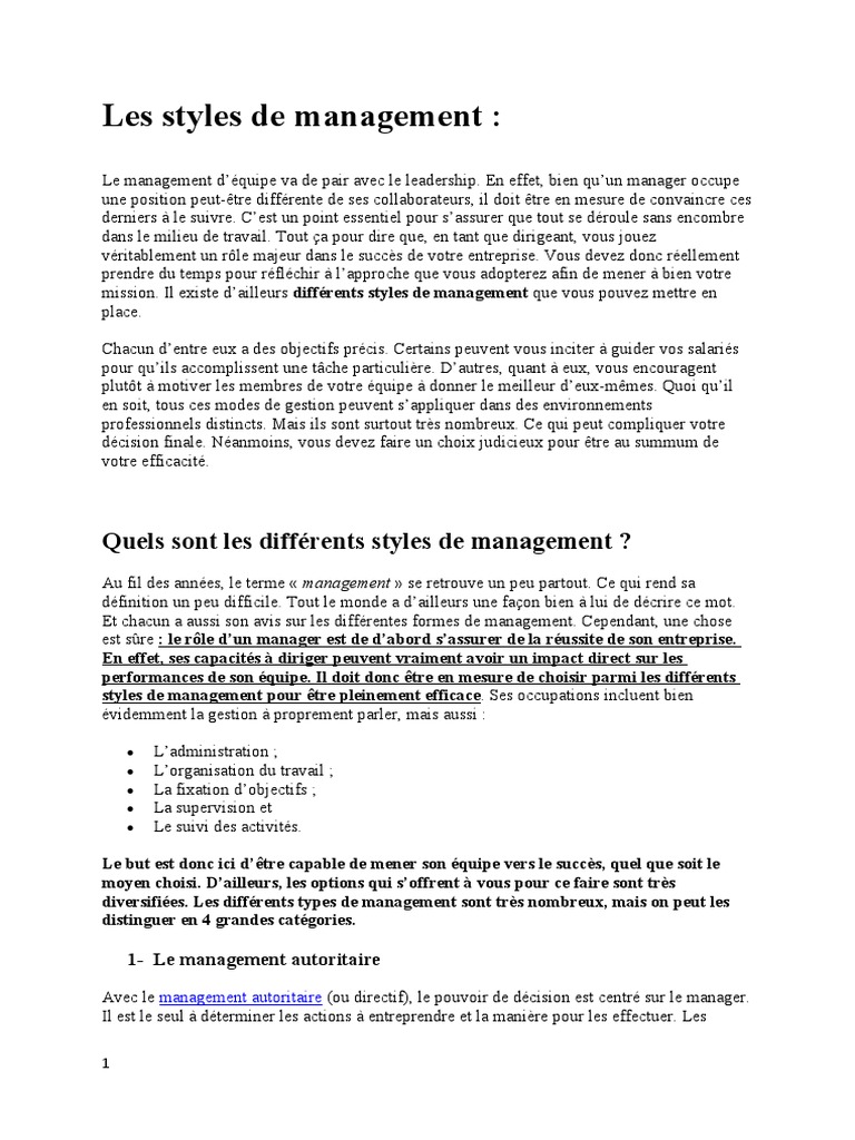 Les 4 styles de management expliqués | PDF | Business | Économie
