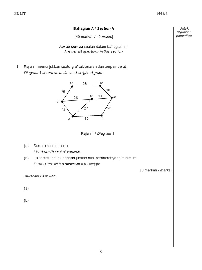 Answer All Questions in This Section.: Sulit 1449/2 | PDF