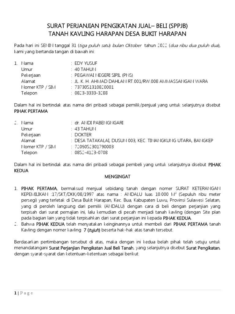 Draft Pengikatan Perjanjian Jual Beli Tanah Dr. Andi Pabengngari 6 | PDF Draft Pengikatan Perjanjian Jual Beli Tanah Dr. Andi Pabengngari 6 | PDF
