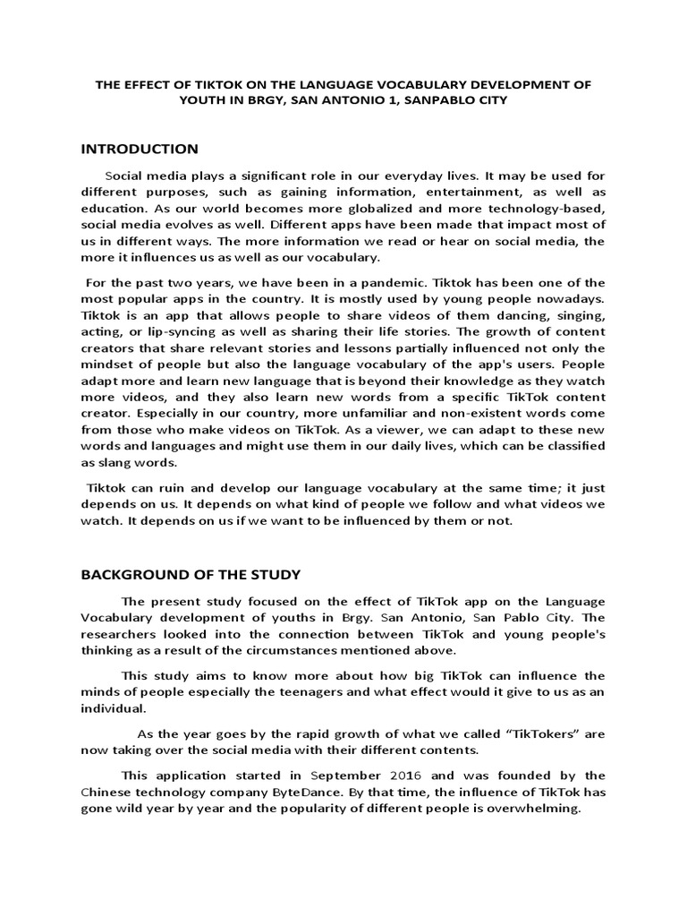 The Effect of Tiktok On The Language Vocabulary Development of Youth in ...