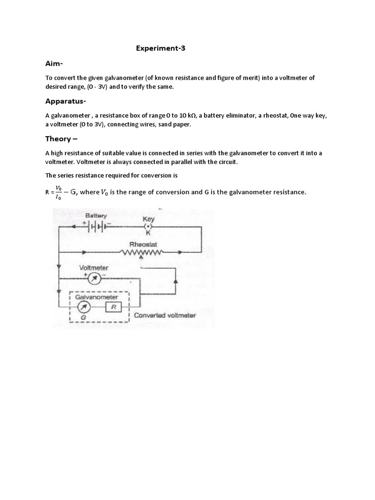 Experiment-3 Aim-: Where Is The Range of Conversion and G Is The Galvanometer Resistance | PDF ...