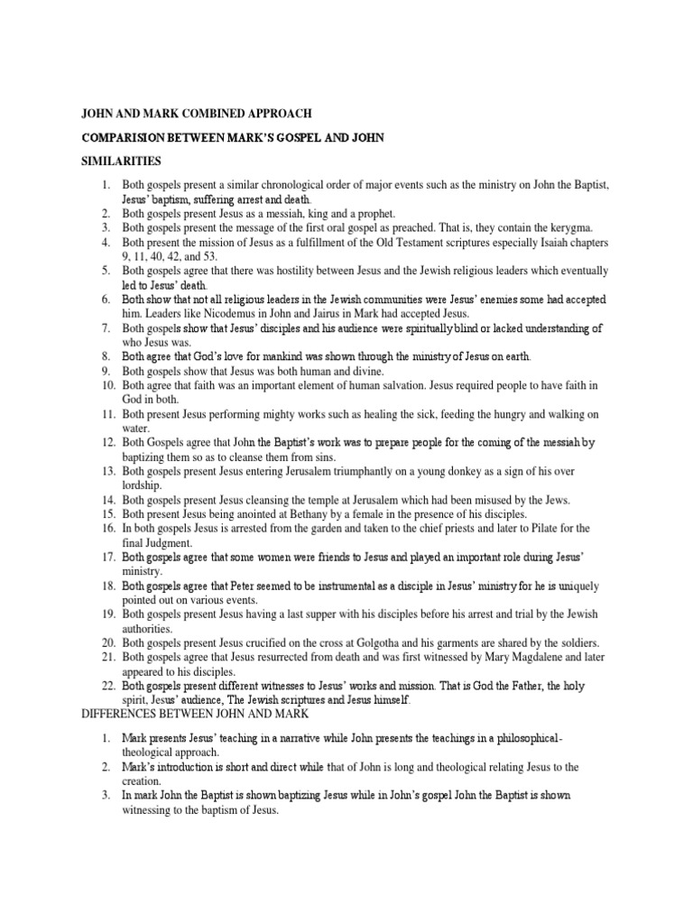 John and Mark Combined Approach | PDF | John The Baptist | Jesus