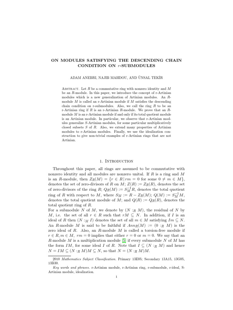 Anebri Mahdou Tekir | PDF | Ring (Mathematics) | Module (Mathematics)