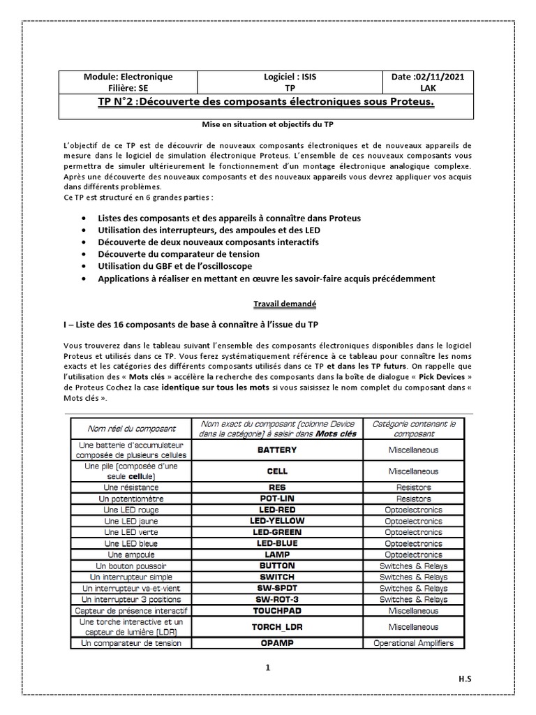 TP sur les composants électroniques ISIS | PDF | Interrupteur | Tension ...
