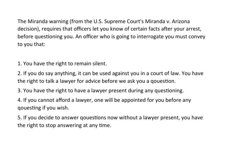 Understanding the Miranda Warning | PDF