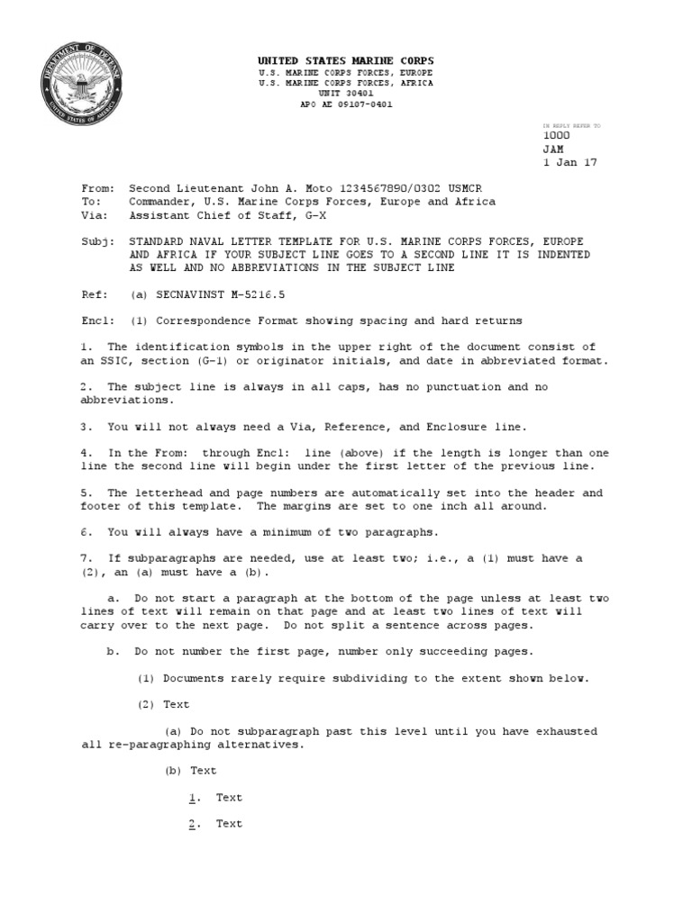 Letterhead Standard Naval Letter Template | PDF | Text | Writing