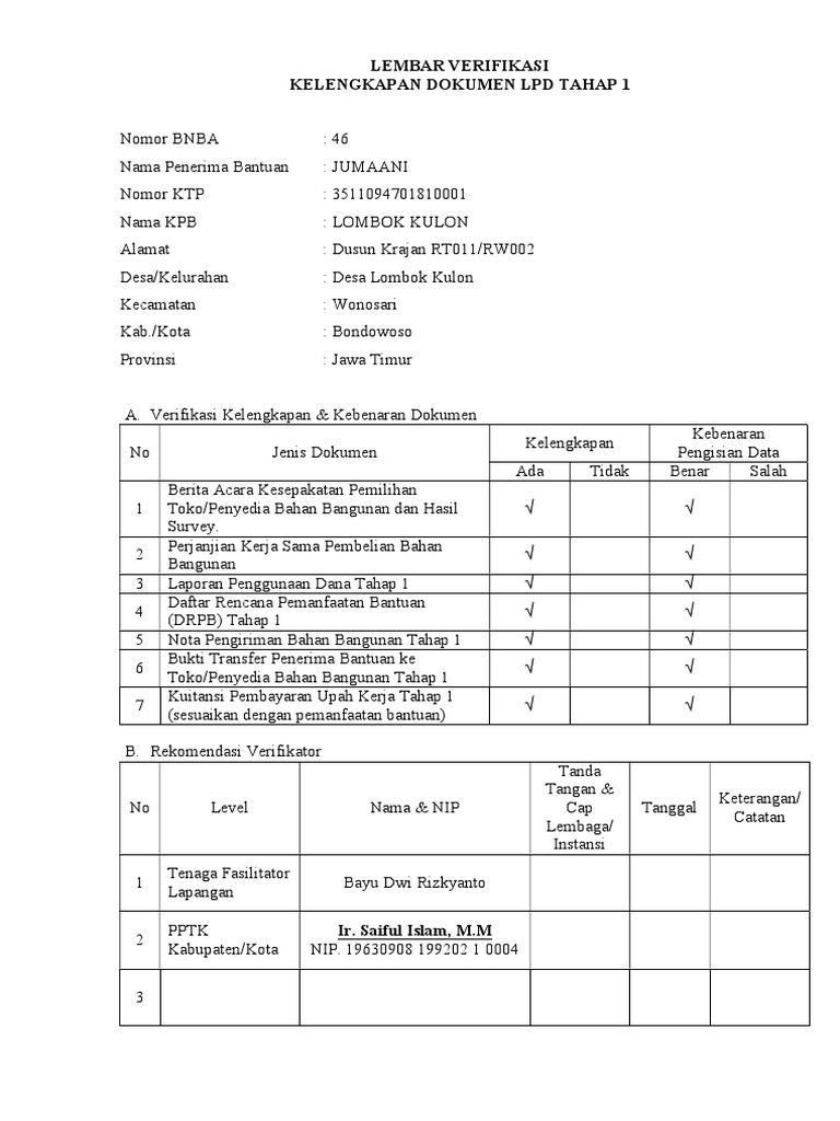 Lembar Verifikasi | PDF
