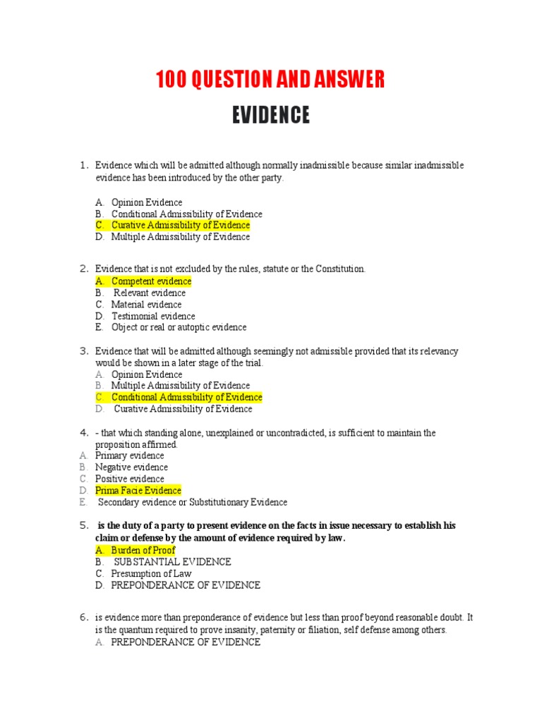 EVIDENCE Q and A | PDF | Evidence (Law) | Evidence