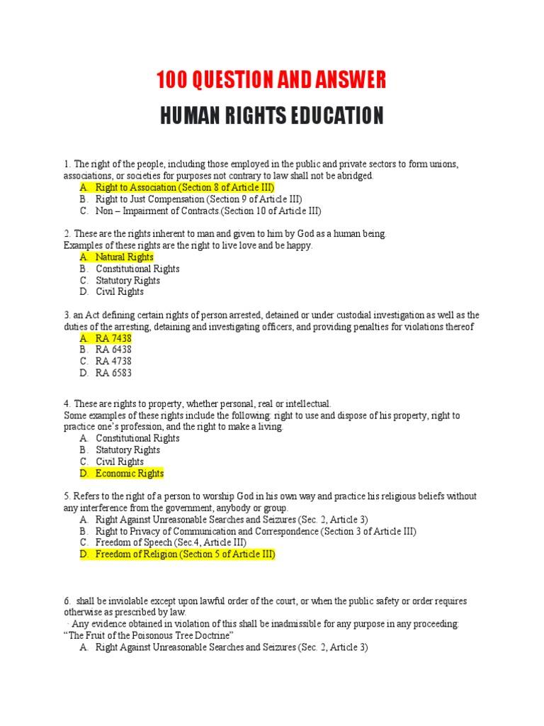 100 Question and Answer Human Rights Education | PDF | Human Rights ...