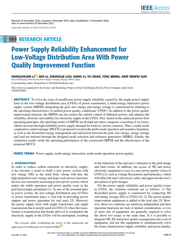 Power Supply Reliability Enhancement For Low-Voltage Distribution Area With Power Quality ...